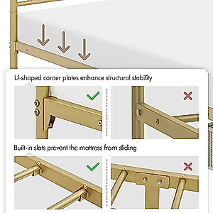 Yaheetech Queen Size Bed Frame Metal Platform Bed with Petal Accented Headboard, Mattress Foundation with Spacious Underbed Storage,No Box Spring Needed, Easy Assembly Queen Bed Frame, Antique Gold