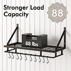 Kitchen 24 Inches Wall Mounted Pot Pan Rack Wall With 10 Hooks, Matte Black KUR215S60-BK