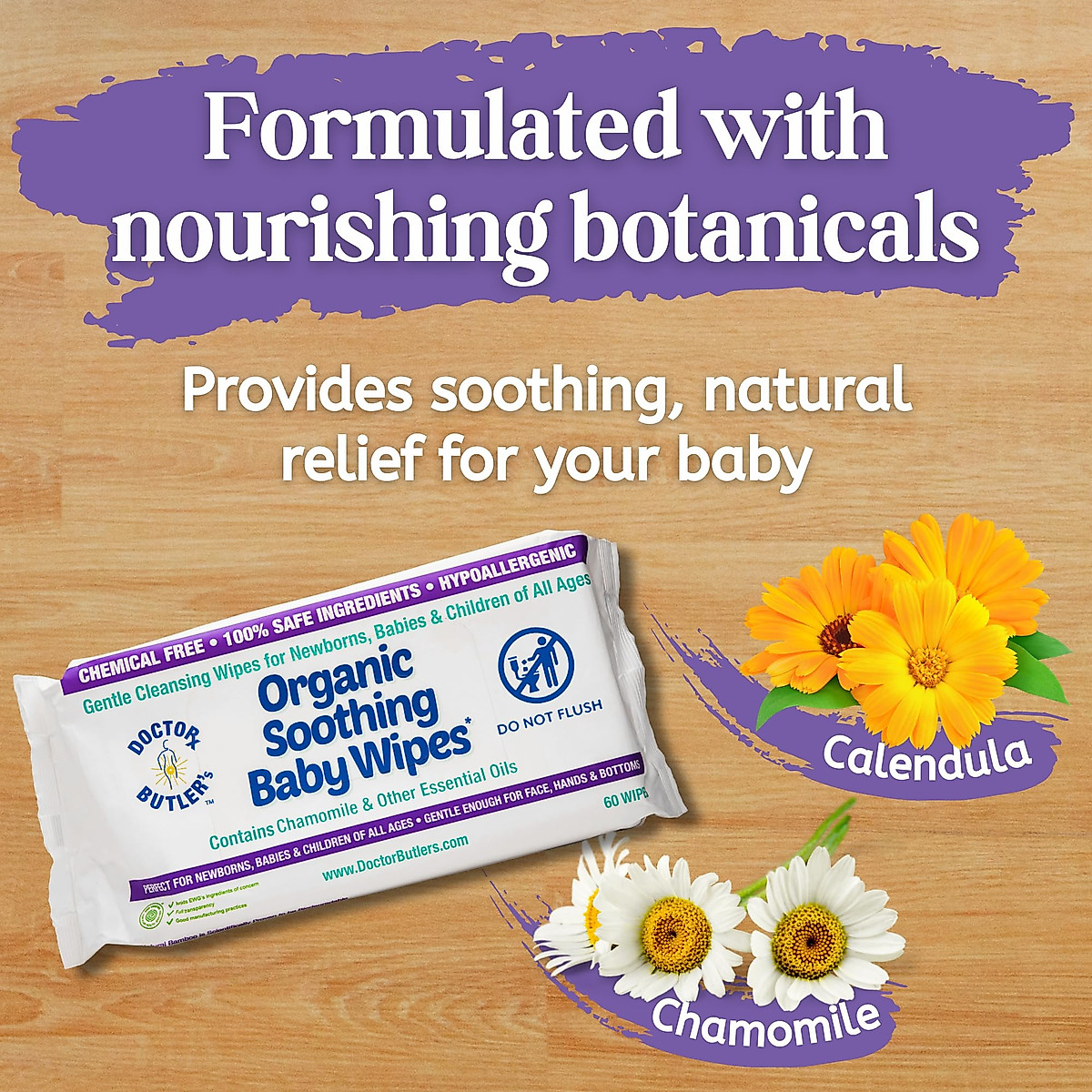 Doctor Butler's Organic Baby Wipes - Hypoallergenic & Unscented Baby Wipes, Safe for Baby Sensitive Skin Care, Made with Chamomile & Essential Oils (1pk – 60 Wipes)