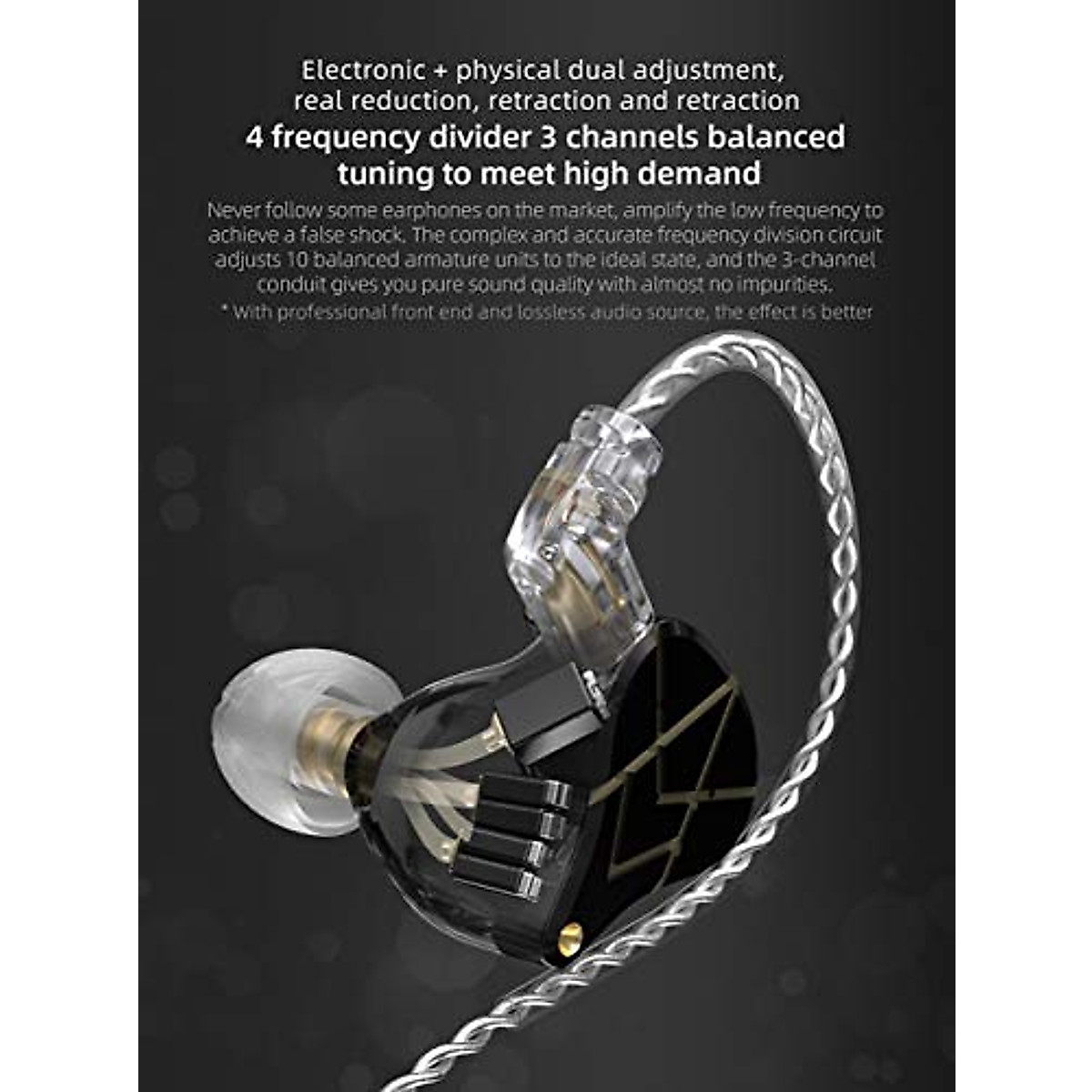 KZ ASX in-Ear Monitors, 10 Balanced Armatures Units per Side Customized HiFi IEM Wired Earphones/Earbuds/Headphones with Detachable Cable 2Pin for Musician Audiophile (Without Mic, Black)