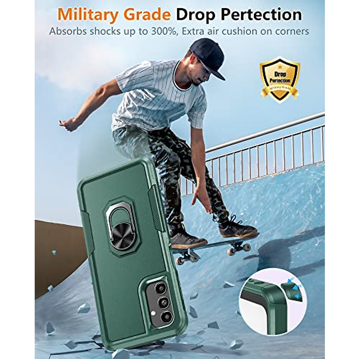 JXVM for Samsung Galaxy A13 4G-5G Case: with 2 Pack Tempered Glass Screen Protector Shockproof Kickstand Protective Cover Hybrid Design A135g Phonecase Protector Galaxya13 Cell Phone Cover for A 13 5G