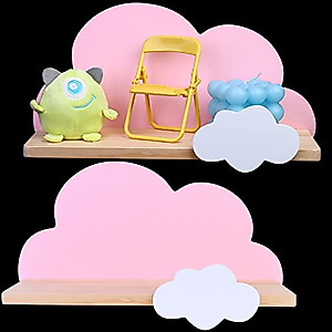 Haomian 2 Pcs Pink Cloud Shelves for Children’s Nursery Or Bedroom,Kids Nursery Room Shelves,Floating Bedroom Baby Book Shelf Storage Shelf, Cloud Floating Wooden Shelf Wall Decoration