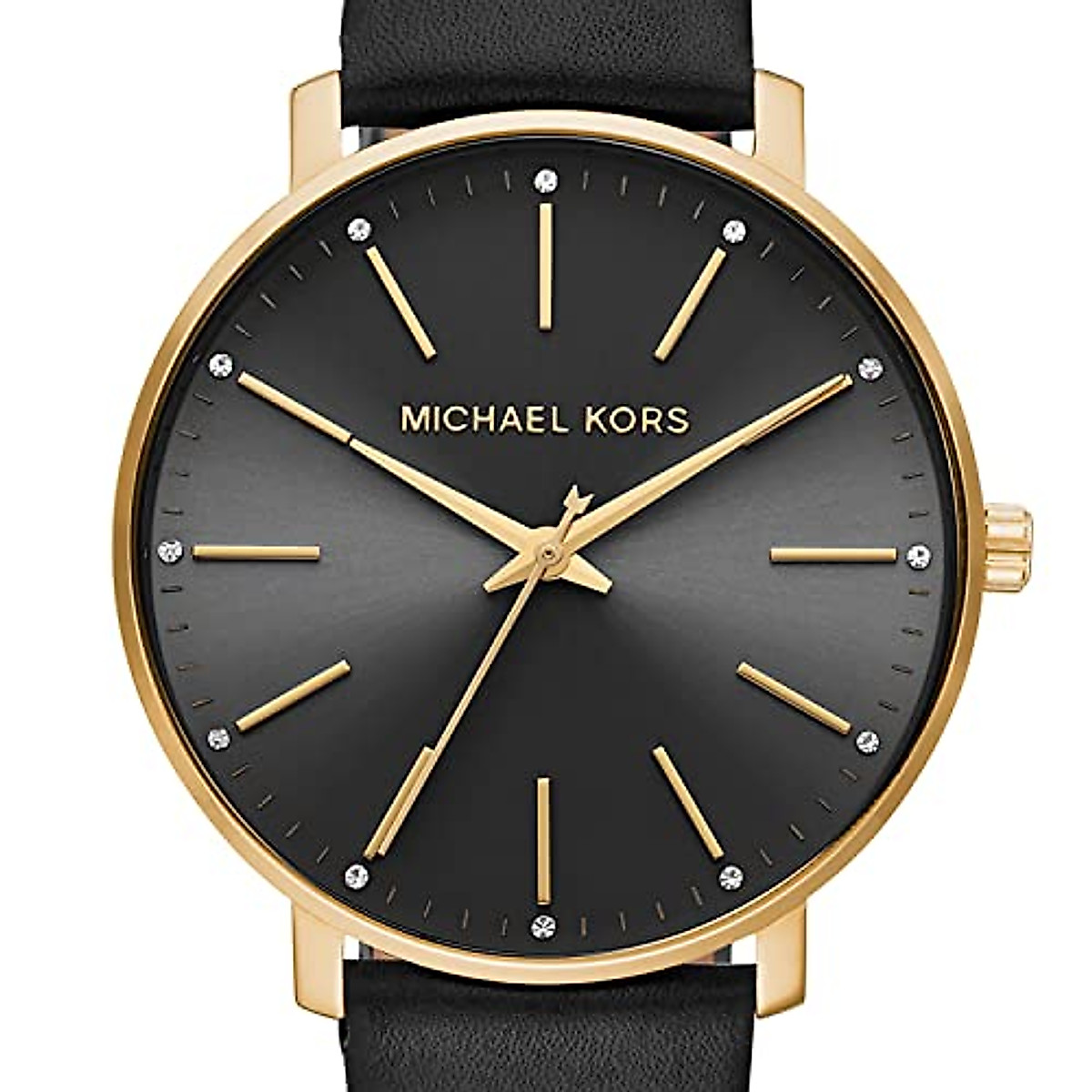 Michael Kors Women's Pyper Stainless Steel Quartz Watch with Leather Strap, Gold/Black, 18