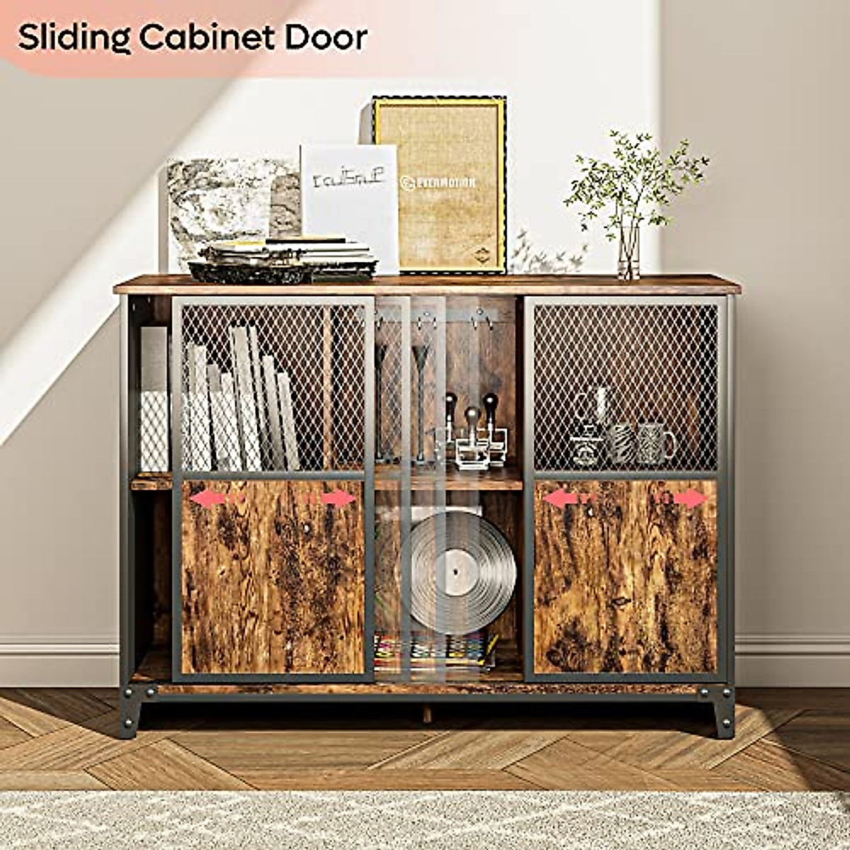 Bestier Bar Cabinets for Liquor and Glasses,Wine Cabinet Coffee Bar for Home with Wine Storage Farmhouse Kitchen Sideboard Buffet Cabinet for Dining Room Living Room Basement Rustic Brown