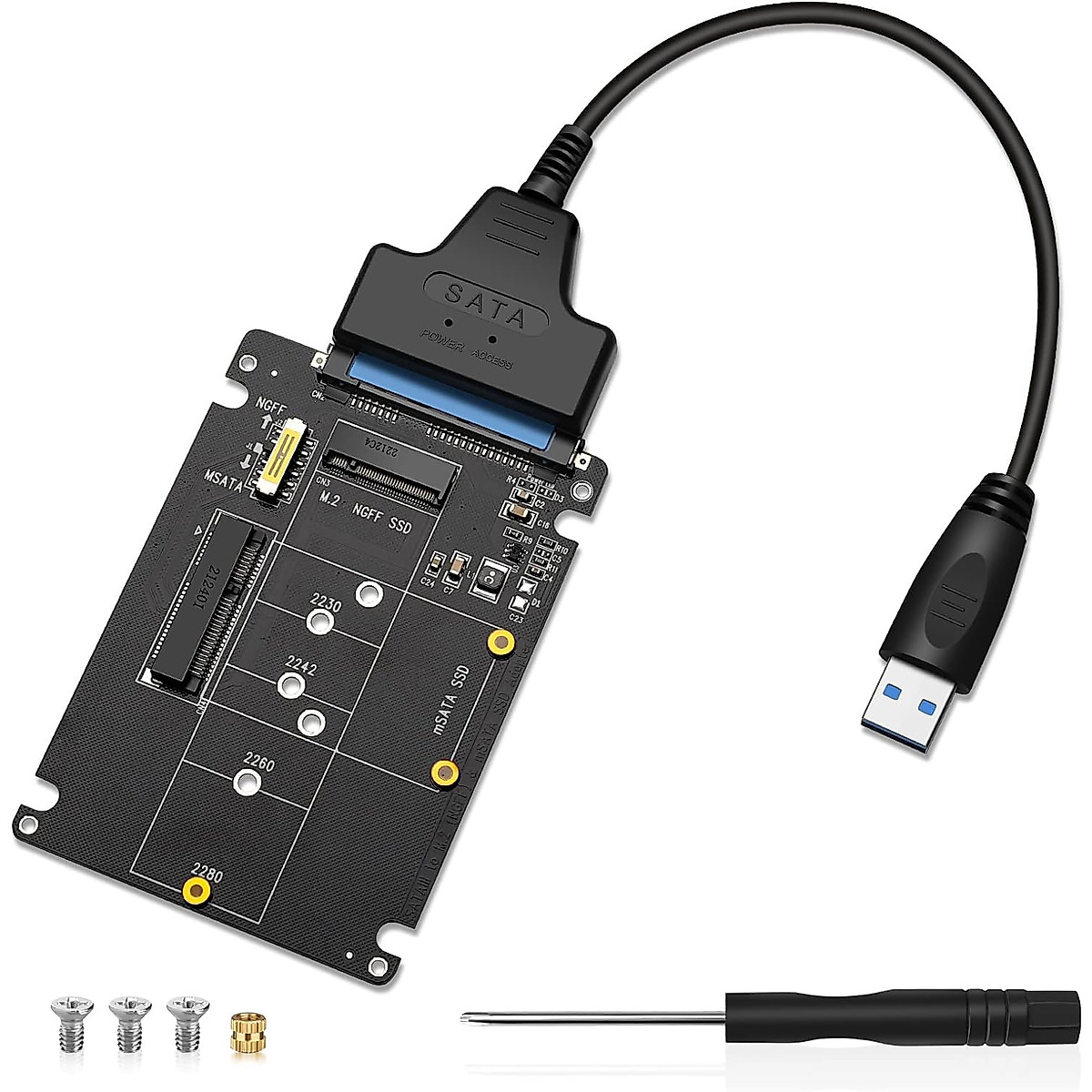 ZEXMTE M.2 NGFF or mSATA to USB 3.0 Adapter 2-in-1 NGFF or mSATA Converter Reader Card with SATA Cable Converter as Portable Flash Drive External 2.5 inch Hard Drive,Support SATA NGFF B/B+M Key SSD