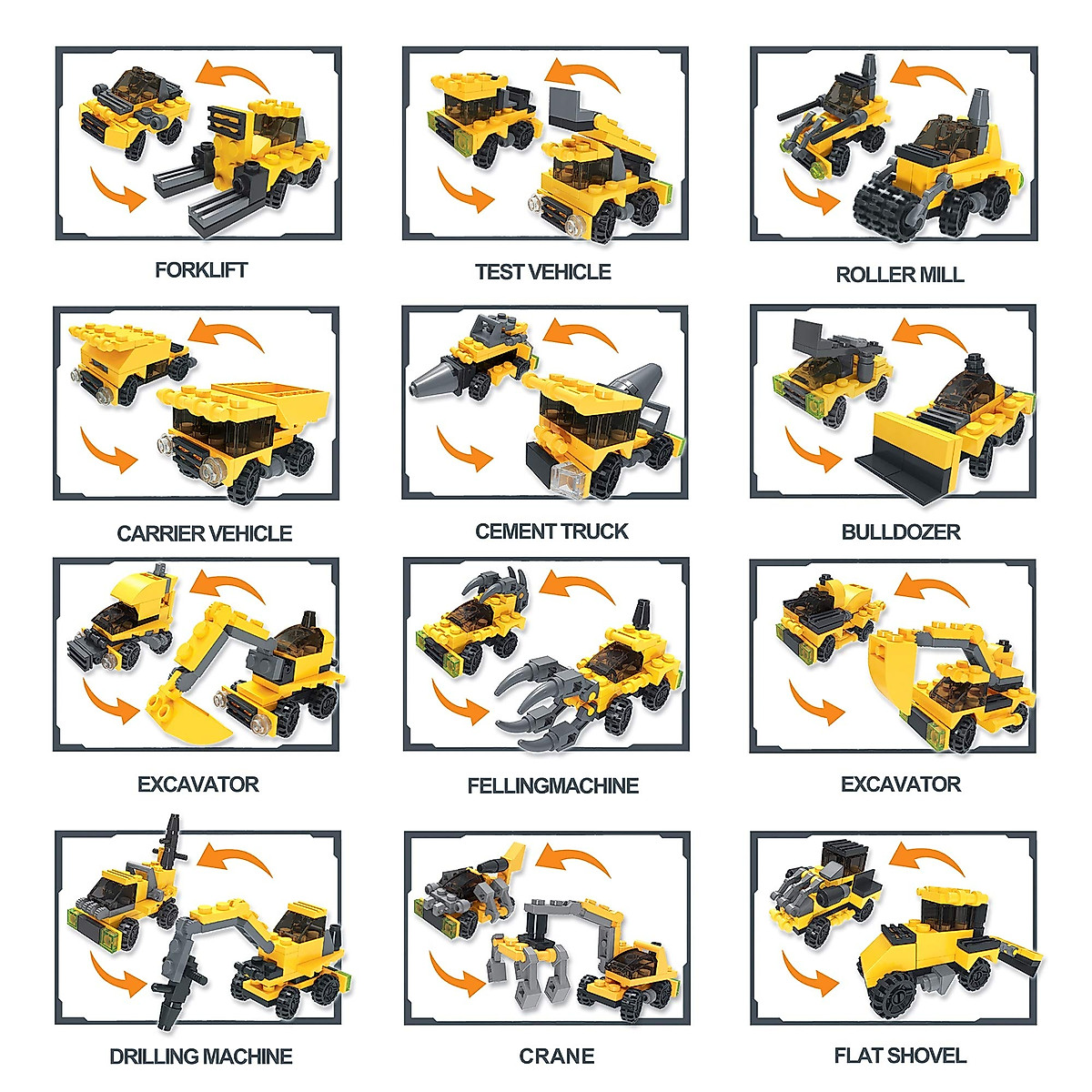 ATDAWN 12 Pcs Prefilled Easter Eggs with Construction Vehicles Building Blocks for Easter Basket Stuffers, Easter Egg Hunt, Easter Party Favors