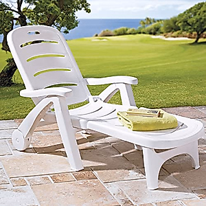 BrylaneHome Resin Folding Lounger Patio Chair, White