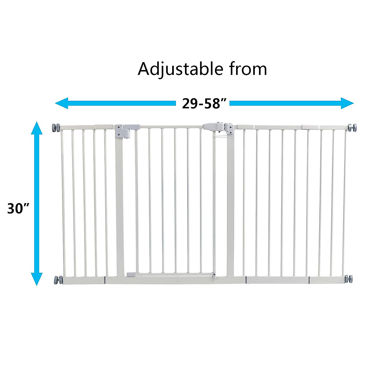 Kinfant Extra Wide Baby Gate - 58-Inch White Doorway & Stair Gate, Tall & Adjustable Extension Pressure Pet Gate, with Extension Kit, Pressure Mount Kit, Wall Cups