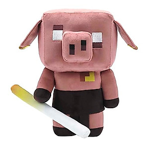 Minecraft Blaze Runt Plush Toy Pig with Sound & Glow-in-the-Dark Saber, 5.5-inch Stuffed Animal Inspired by Video Game