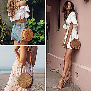 Handwoven Round Rattan Bag Purse for Women, Tote Basket Circle Boho Bag Bali