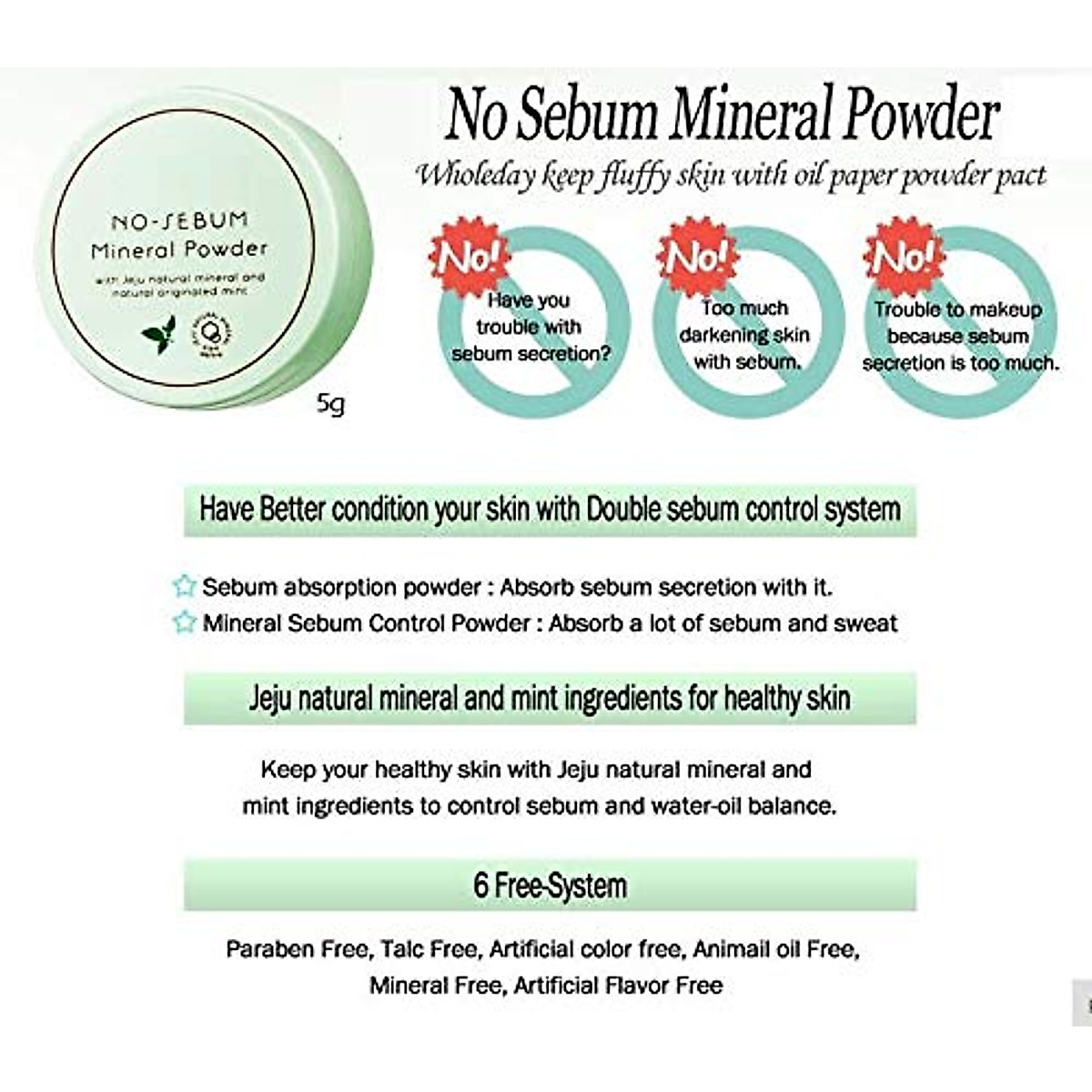 SoltreeBundle 2pcs No Sebum Mineral Powder 5g Korea Skincare with SoltreeBundle Oil Blotting Paper 50pcs