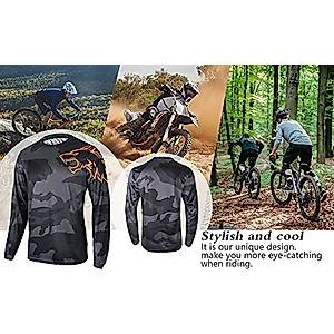 Men's Mountain Bike Shirts Long Sleeve MTB Off-Road Motocross Jersey Quick Dry&Moisture-Wicking Camo Black