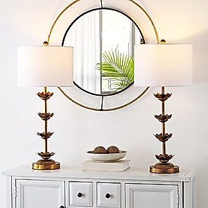 SAFAVIEH Lighting Collection Lani Antique Gold Leaf 32-inch Bedroom Living Room Home Office Desk Nightstand Table Lamp Set of 2 (LED Bulbs Included)