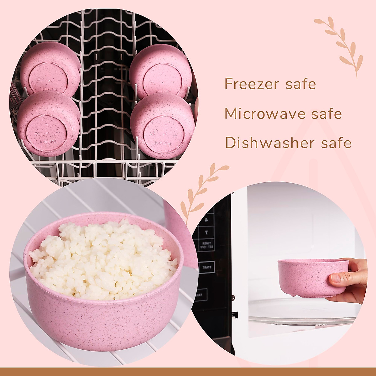 Wheat Straw Bowls Set of 4 Lightweight Reusable Plates - Microwave & Dishwasher Safe - Wheat Straw Dinnerware Sets - Cereal Bowl - Ramen Bowl Set - Soup bowls - Salad Bowl - Fruit Bowl