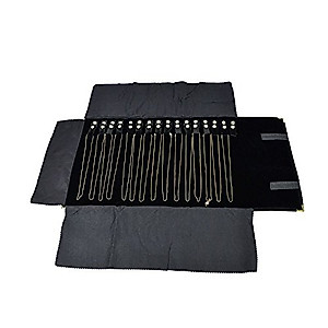 treachi Portable Jewelry Roll Metal Coner Bag Necklace Chain Braclet Black Velvet Travel Pouch