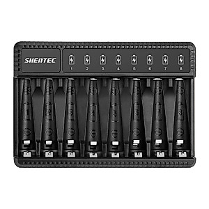 Shentec 4 Packs 2500mAh Rechargeable AA Batteries and 4 Packs 1000mAh Rechargeable AAA Batteries with Smart 8 BayAAA AA Battery Charger (USB Fast Charging, Independent Slot)