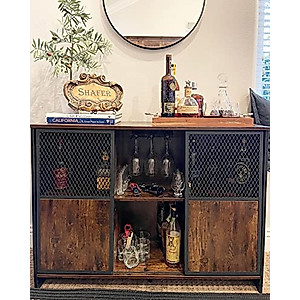 Bestier Bar Cabinets for Liquor and Glasses,Wine Cabinet Coffee Bar for Home with Wine Storage Farmhouse Kitchen Sideboard Buffet Cabinet for Dining Room Living Room Basement Rustic Brown