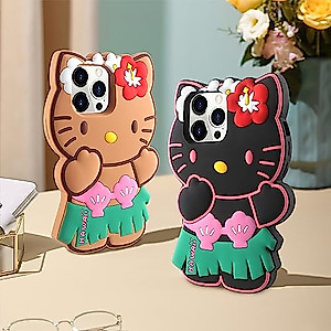 WOLLONY Cat Case 3D Cartoon for iPhone 14 Pro Max Phone Case with Bracelet Chain, Kids Girls Women Cool Fun Cute Kawaii Animal Cases Soft Silicone Funny Character Unique Protective Cover, Brown/Pink