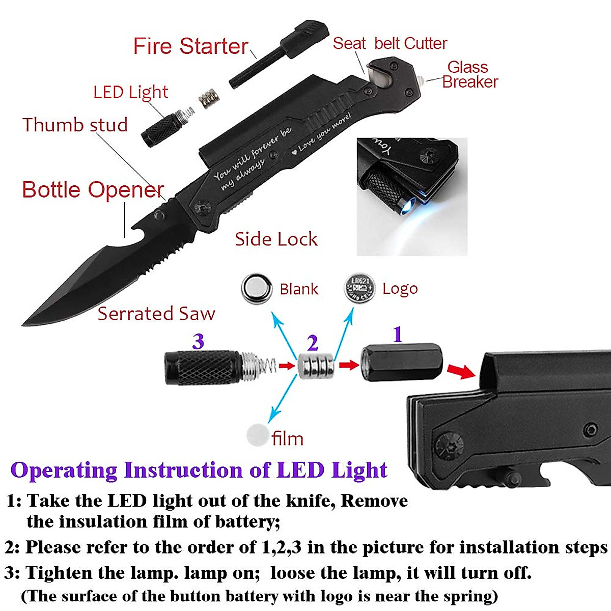 Gifts For Men, Custom Engraved Personalized Pocket Knife With 6 Functions, Gifts For Boyfriend Husband Fiancé Groom Dad Brother Friend Son Groomsmen, Anniversary Birthday Valentines Day Gift For Him