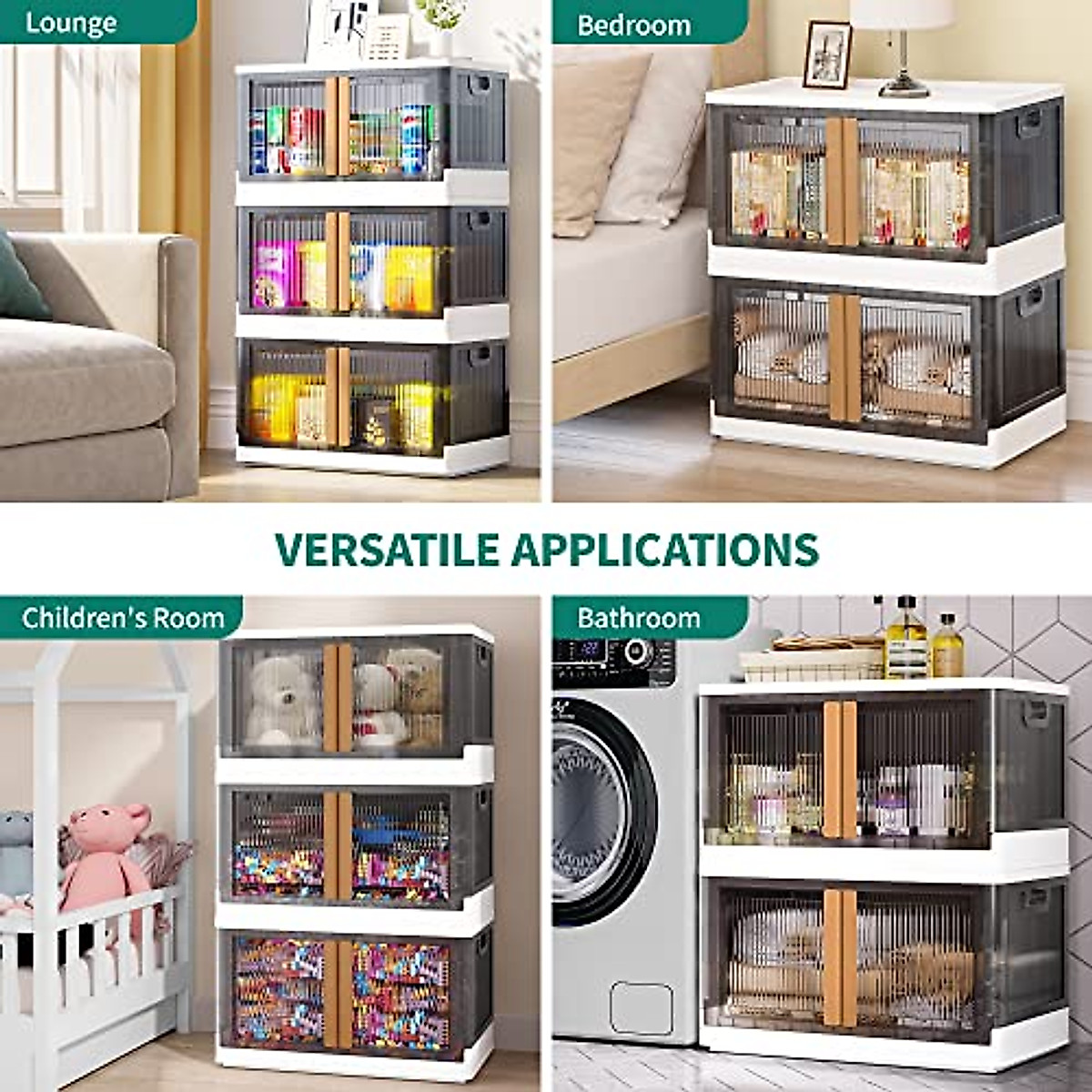 YITAHOME Storage Cabinet, Foldable Storage Bins with Clear Double Door, 19 Gal Large Storage Containers Stackable Storage Box for Groceries, Toys, Books (1 Pack, White)