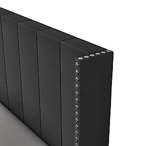 Queen Size Velvet Upholstered Platform Bed Frame with Vertical Channel Tufted Headboard, Soft Velvet Platform Bed with Solid Wood Slat Support for Bedroom Boys Girls Adults Teens, Noise Free, Black