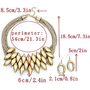 Jemiwa Choker Necklace Chunky Tribal Statement Necklaces Earrings Set Bib African Shark Tooth Necklace Gold Jewelry for Women (Gold)