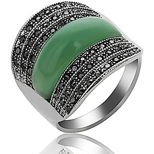 Women's Vintage Green Black Resin Marcasite Crystal Big Statement Cocktail Party Rings (Light Green, 8)