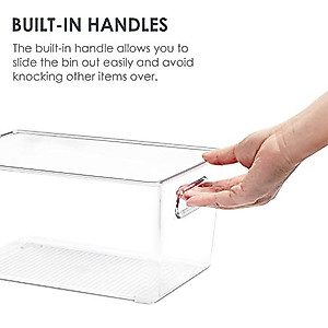 Vtopmart Clear Plastic Pantry Organizer Bins, 6 PCS Food Storage Bins with Handle for Refrigerator, Fridge, Cabinet, Kitchen, Countertops, Cupboard, Freezer Organization and Storage, BPA Free, Medium