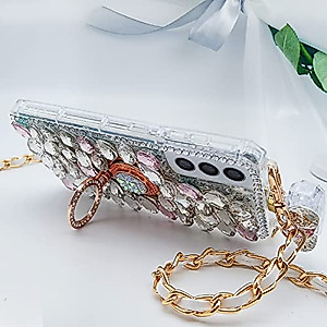 Losin Compatible with Galaxy S23 Bling Case Luxury 3D Perfume Bottle Phone Case Glitter Sparkle Crystal Rhinestones Diamond Gemstone Ring Stand Kickstand Crossbody Lanyard Strap for Women Girls, Pink