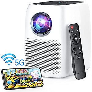 Mini Projector, 5G WiFi Mini Projector, Portable BloBlo 4K Mini Projector Native 1080P with 9500L Lumen and 5W Stereo Speaker for Home and Outdoor Party/iOS/Android/Laptop/TV Stick