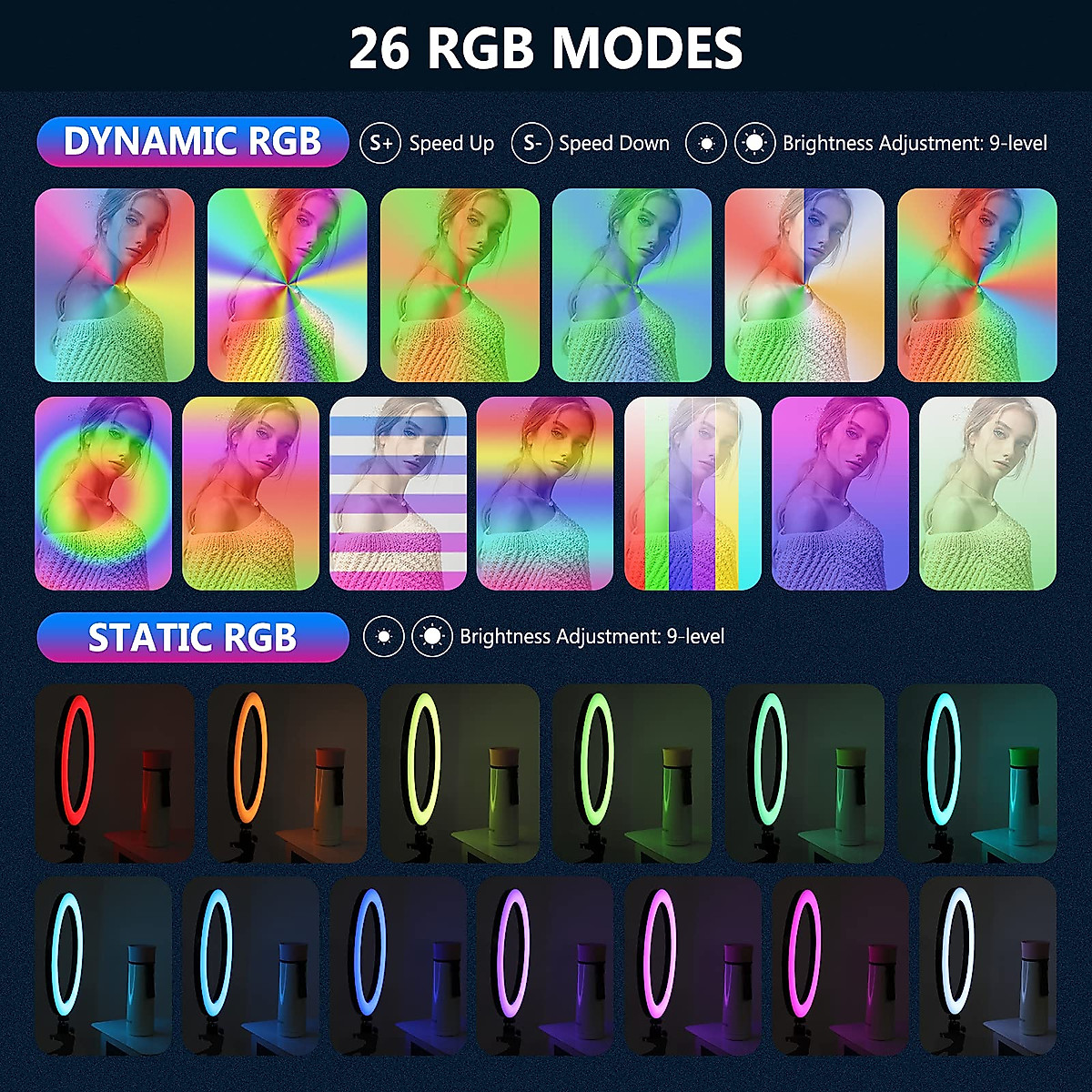NEEWER 10" RGB Ring Light with Tripod Stand & 2 Phone Holders, Dimmable Selfie Ring Light with 29 Colors Modes for Makeup/Live Streaming/YouTube/Tiktok/Video Shooting, RGB10-H