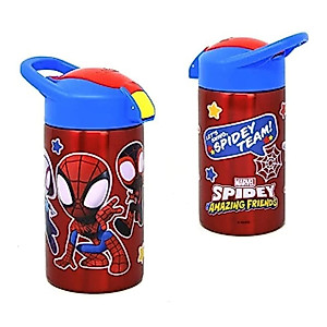 Zak Designs, Inc. Spidey and Friends Stainless Steel Bottle for Kids - Spider-Man Kids Insulated Water Bottle with Push Button Spout, Perfect Water Bottle for Kids for School Days and Trips - 15.5 oz.