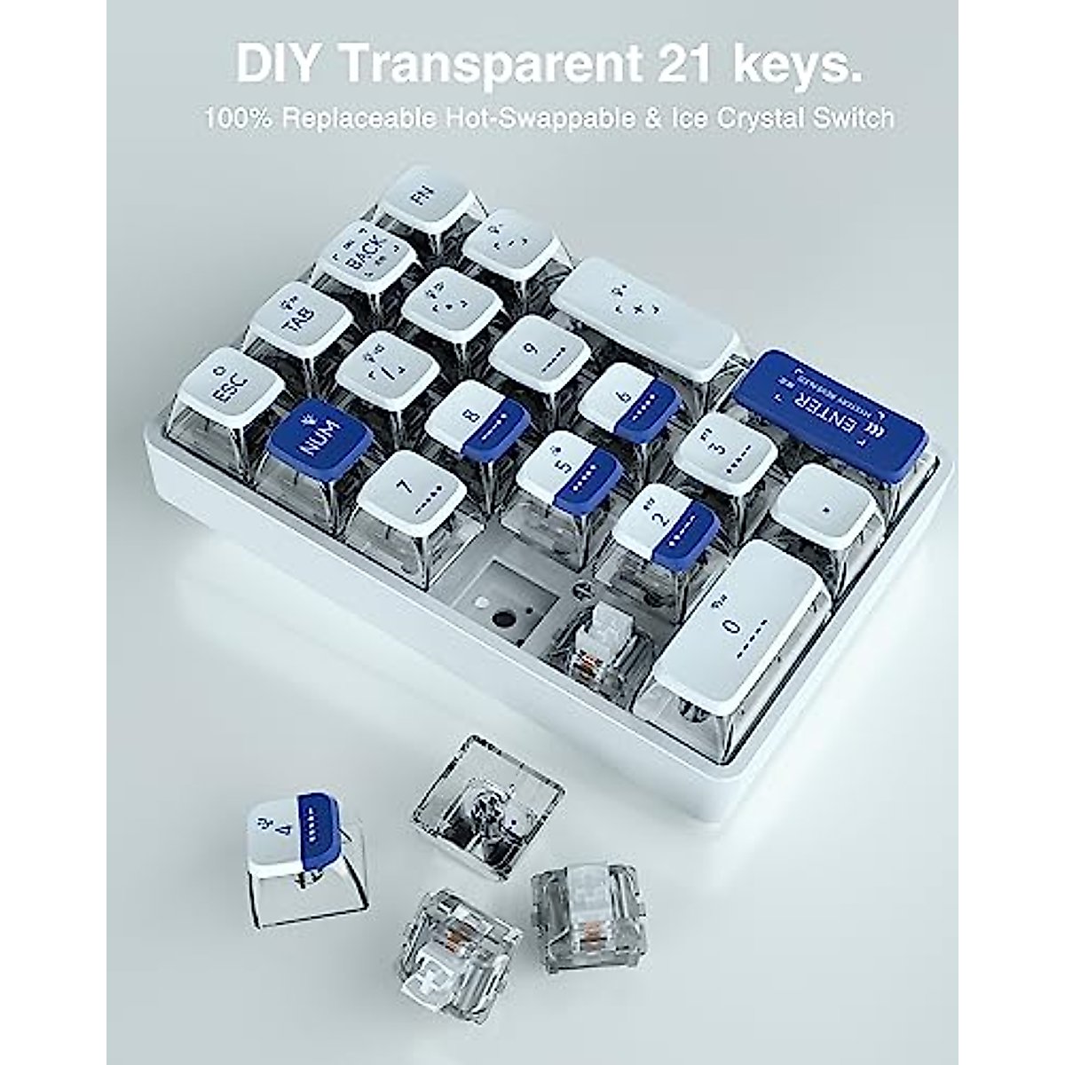 SOLAKAKA K21 RGB Backlit Tri-Mode Wireless Mechanical Number Pad Supports 3 Bluetooth/2.4GHz/Type C Wired,Hot Swappable 21 Keys Mechanical Numpad with Pudding Style PBT Keycaps