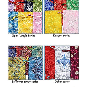 Tloml WU 20 Pcs Silk Brocade Drawstring Jewelry Bag Gift Pouch Value Set for Wedding Party Favors, Drawstring Coin Purse Embroidered Sachet Candy Chocolate Bag for Christmas New Year Birthday Party (4x5.5 inch)