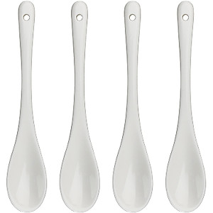 Ice Cream Spoons Ceramic Dessert Spoon Set of 4 Teaspoons Espresso Spoon Porcelain Spoons for Coffee Tea Yogurt Desserts Egg (4)