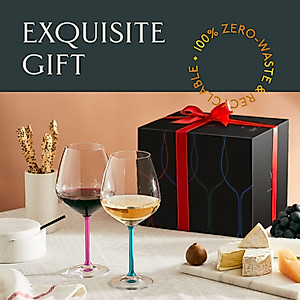 Yalla Red Wine Glasses Set of 2, White Wine Glasses, Colored Wine Glasses, Long Stem Wine Glasses, Metal Stem Large Wine Glass, Cute - Cool - Fancy - Colorful Crystal Wine Glasses (Pink & Turquoise)