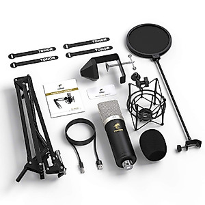 TONOR Condenser Microphone 192kHz/24Bit, USB Cardioid Computer Mic Kit with Upgraded Boom Arm/Spider Shock Mount for Recording, Streaming, Gaming, Podcasting, Voice Over, YouTube, TC-2030