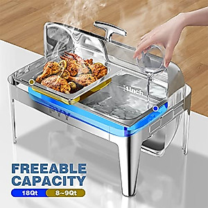PYY Roll Top Chafing Dish Buffet Set, 9 QT Stainless Steel Chafing Server Set for Catering Commercial Chafers Buffet Warmer for Parties, Wedding, Banquet, Events (2 Half-Size)