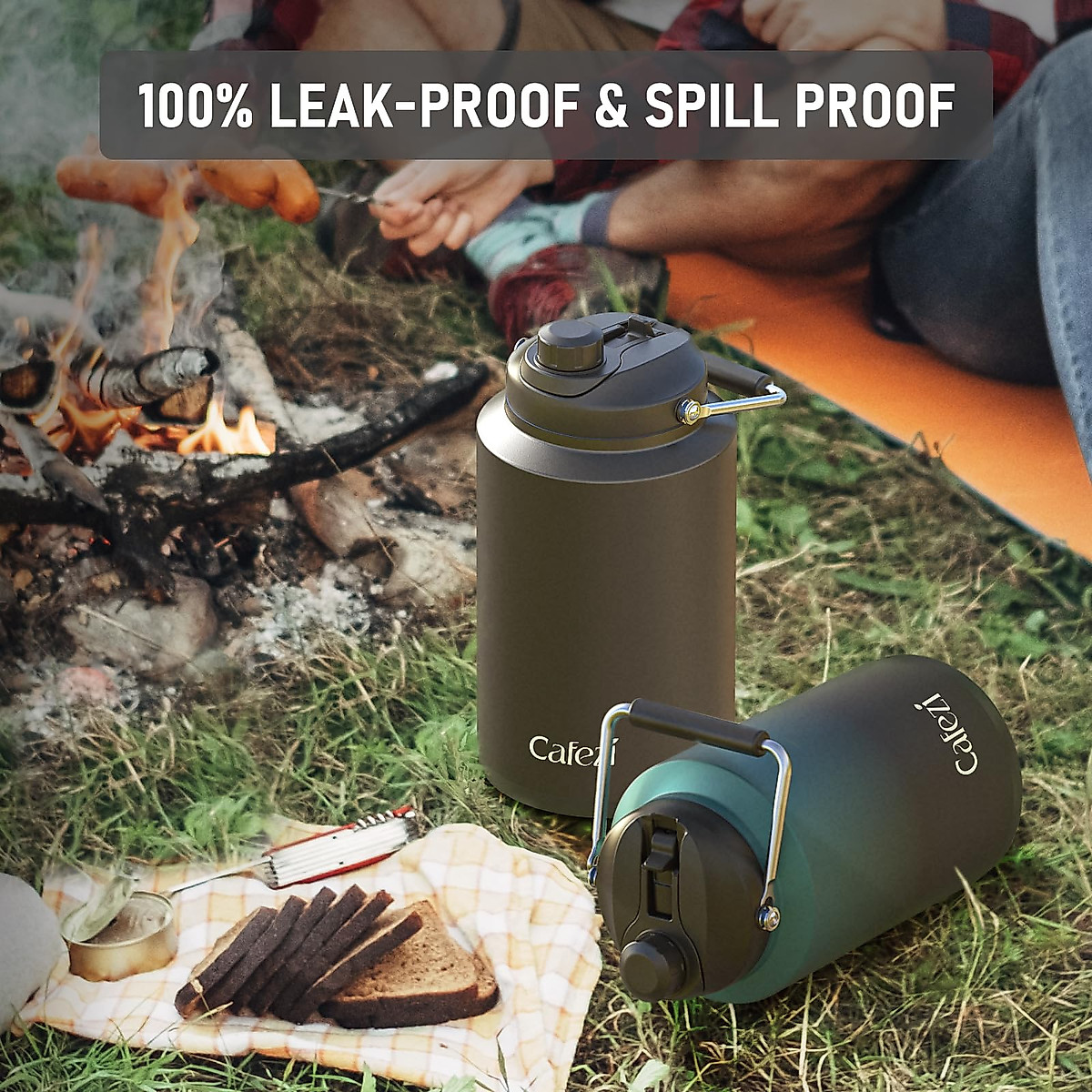 Cafezi 1 Gallon Water Jug Insulated, 2-in-1 Lid, Flip Straw and Spout, Vacuum Insulated Stainless Steel Gallon Water Bottle for Cold & Hot Drinks, Leak Proof, Great for Workouts, Yoga, Fishing, Hiking