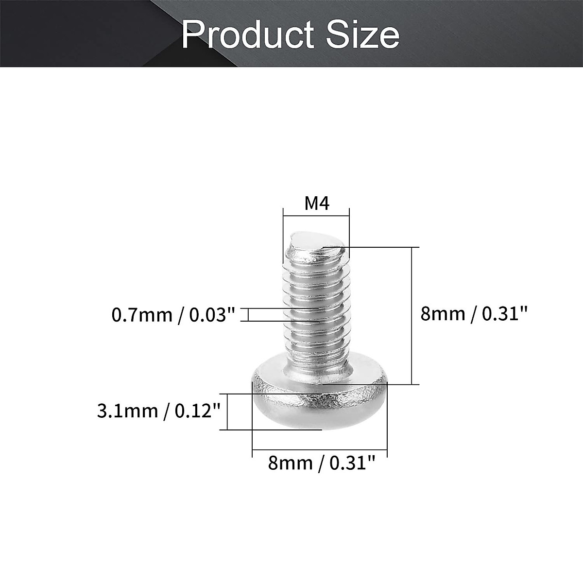MroMax 60Pcs M4 x 8mm Pan Head Phillips Machine Screws, 304 Stainless Steel 18-8, Fully Thread, Metric Silver Gray Cross Head Screws Bolts for Cabinet Drawer Knob Pull Handle