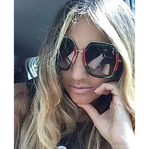 iKANOO Oversized Square Sunglasses for Women Hexagon Inspired Designer Style Shades (Red&green)