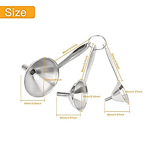 KUFUNG Stainless Steel Mini Funnels for Transferring of Liquid Fluid Dry Ingredients With Long Handles & Detachable Ring Holder