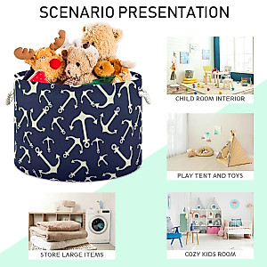 Marine Nautical Large Storage Basket for Toys Storage Bin Box Kids Laundry Hamper for Nursery Clothes, Toys, Books, Home Decor