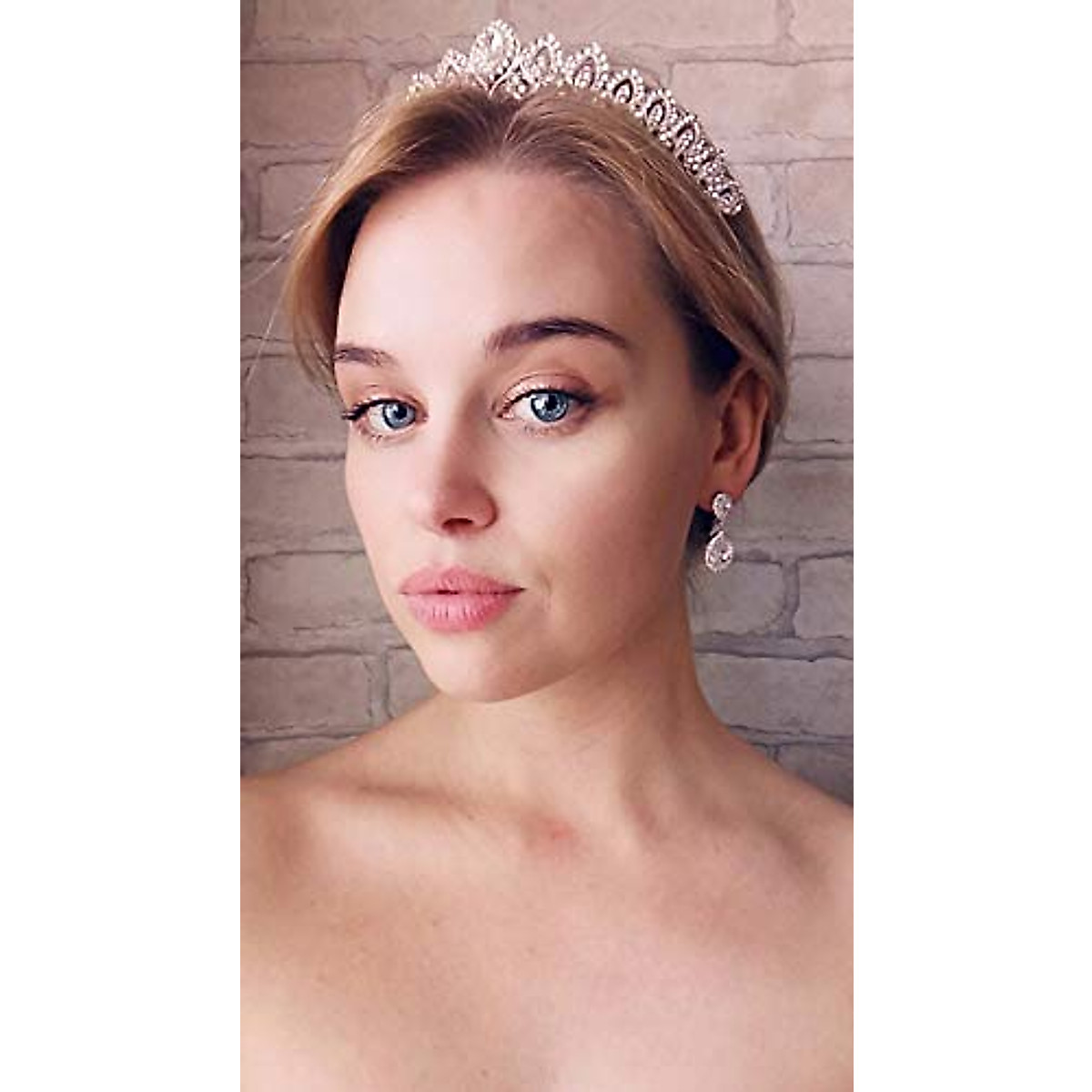 Crystal Crown and Veil Set-Rhinestones Tiara Headband Elegant Bridal Wedding Veil with Comb White, Bachelorette Party Accessories