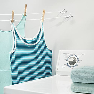 mDesign Indoor/Outdoor Retractable Clothesline - Adjustable 42ft Double Lines - Durable Plastic Reel Dryer for Hanging Wet or Dry Clothes in Bathroom, Laundry, Patio, Balcony - Portable - White