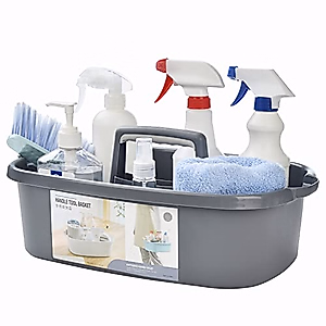 ALINK Large Plastic Shower Caddy Tote, Portable Storage Caddy Basket Organizer with Handle for Dorm, Bathroom, Tool, Garden, Kitchen, Cleaning Supplies – Gray