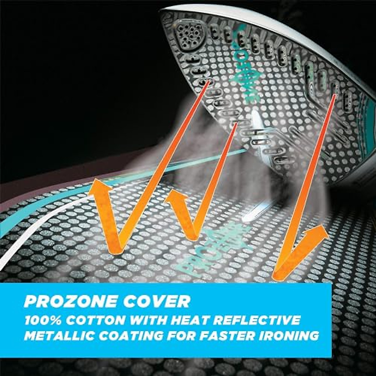 Minky Homecare Ergo Plus Prozone Ironing Board Made in UK Freestanding Full Size Iron Table with Heat Reflective Cover, Thick Felt Underlay and Large 48" x 15" Ironing Surface (Gunmetal and Blue)