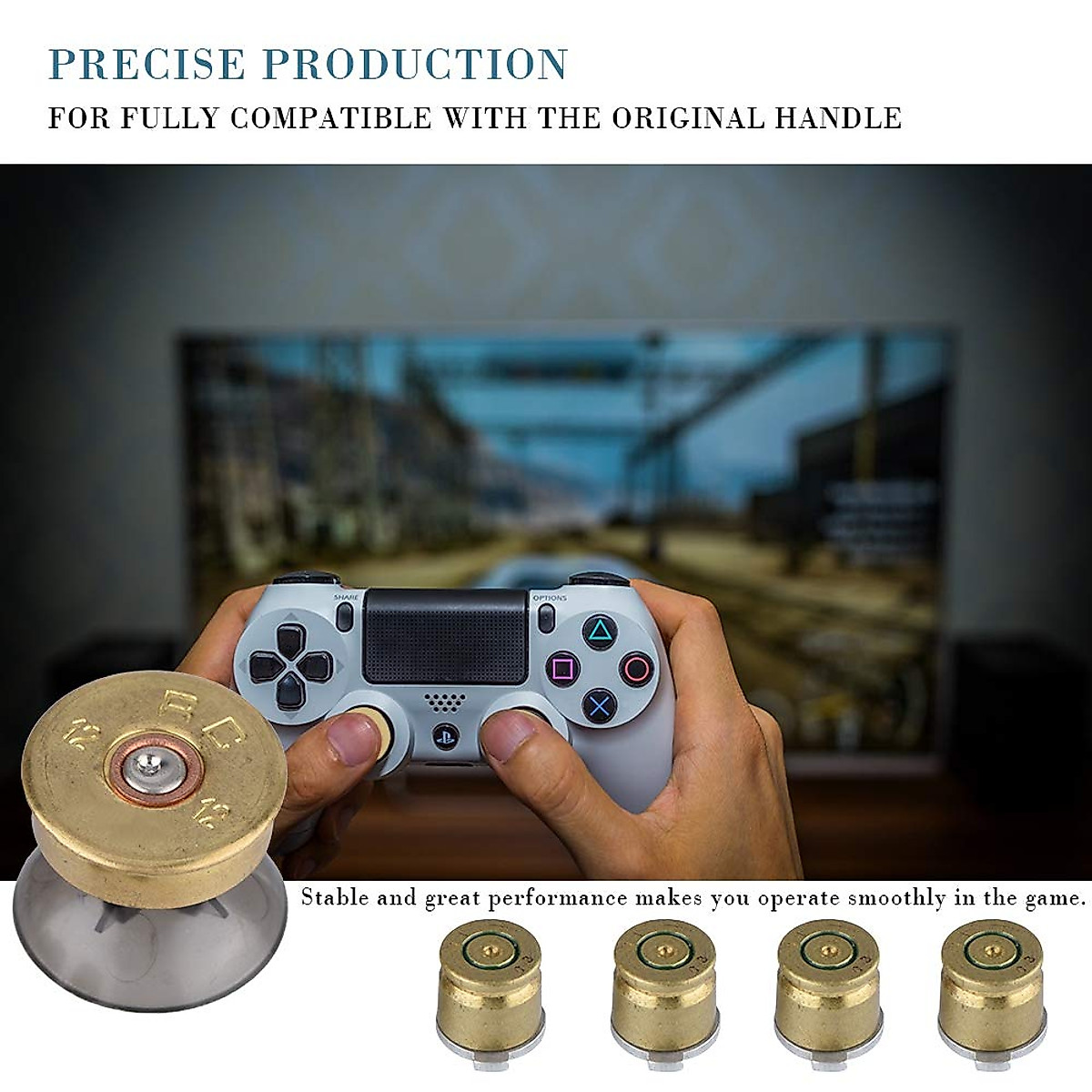 Vikye Aluminum Alloy Buttons for PS4, Gold Metal Buttons & Thumbstick Mod Kit for PS4 Controller
