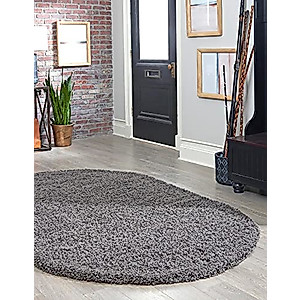 Unique Loom Solid Shag Collection Area Rug (4' x 6' Oval, Graphite Gray)