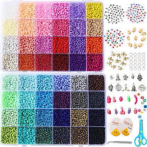 36000+pcs 2mm 48 Colors Glass Seed Beads for Bracelet Jewelry Making Kit, Beads Assortments Kit for Adults Girls Small Beads for Necklace Ring Making Kits | Top Best Christmas Birthday Gifts (2mm)